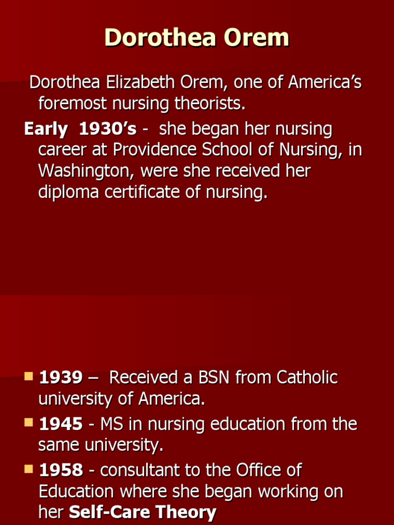 Dorothea Orem | PDF | Nursing | Psychology