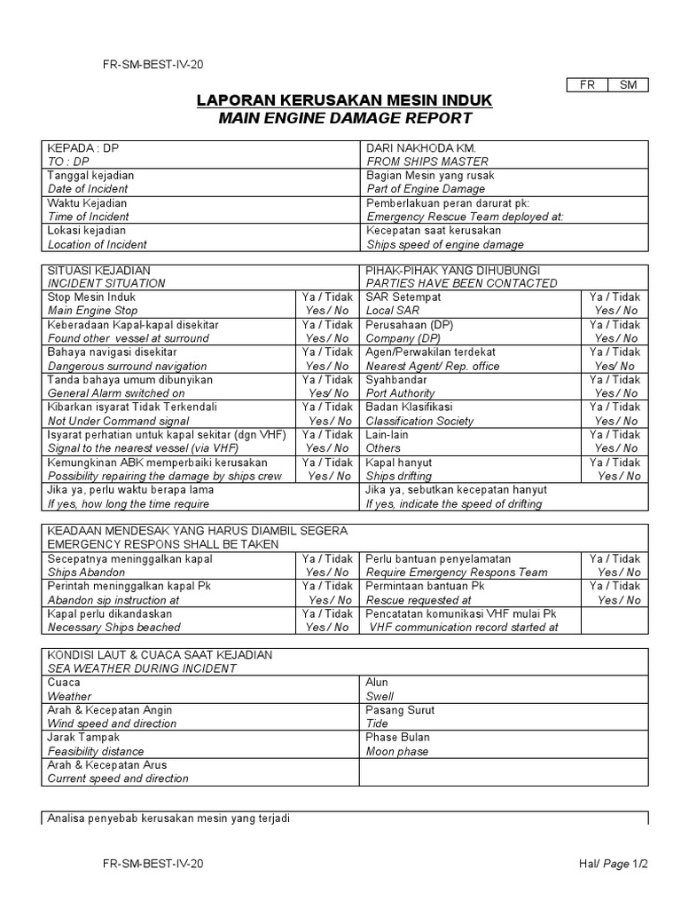 Laporan Kerusakan Mesin Induk Kapal | PDF
