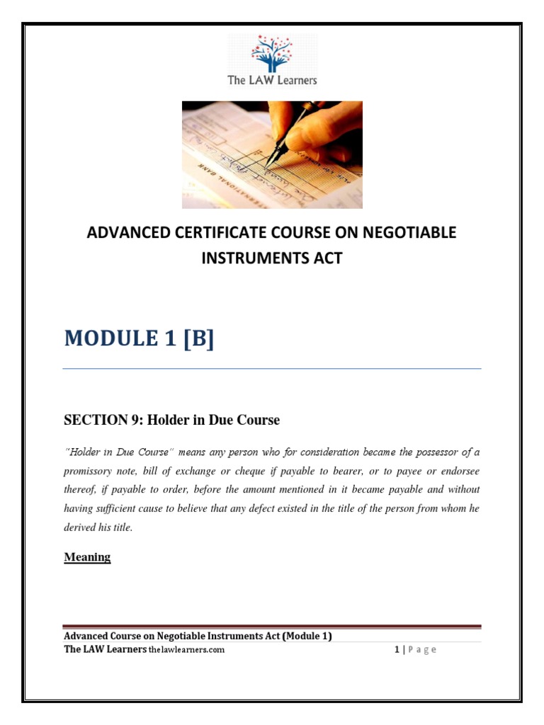 Module 1 (B) NI Act | PDF | Negotiable Instrument | Law Of Agency