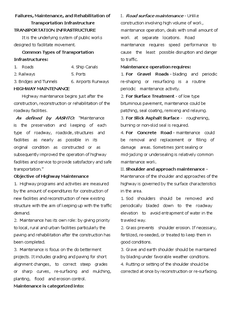 Transportation Infrastructure Maintenance Guide | PDF | Road | Road Surface