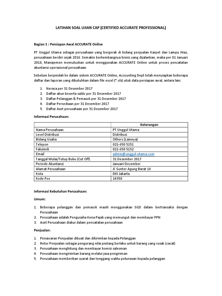 Soal Latihan CAP PT Unggul Utama | PDF