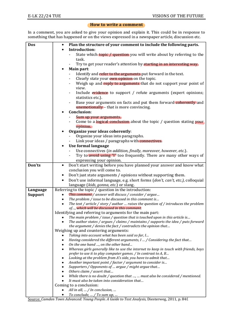 How To Write A Comment Pdf Argument Opinion