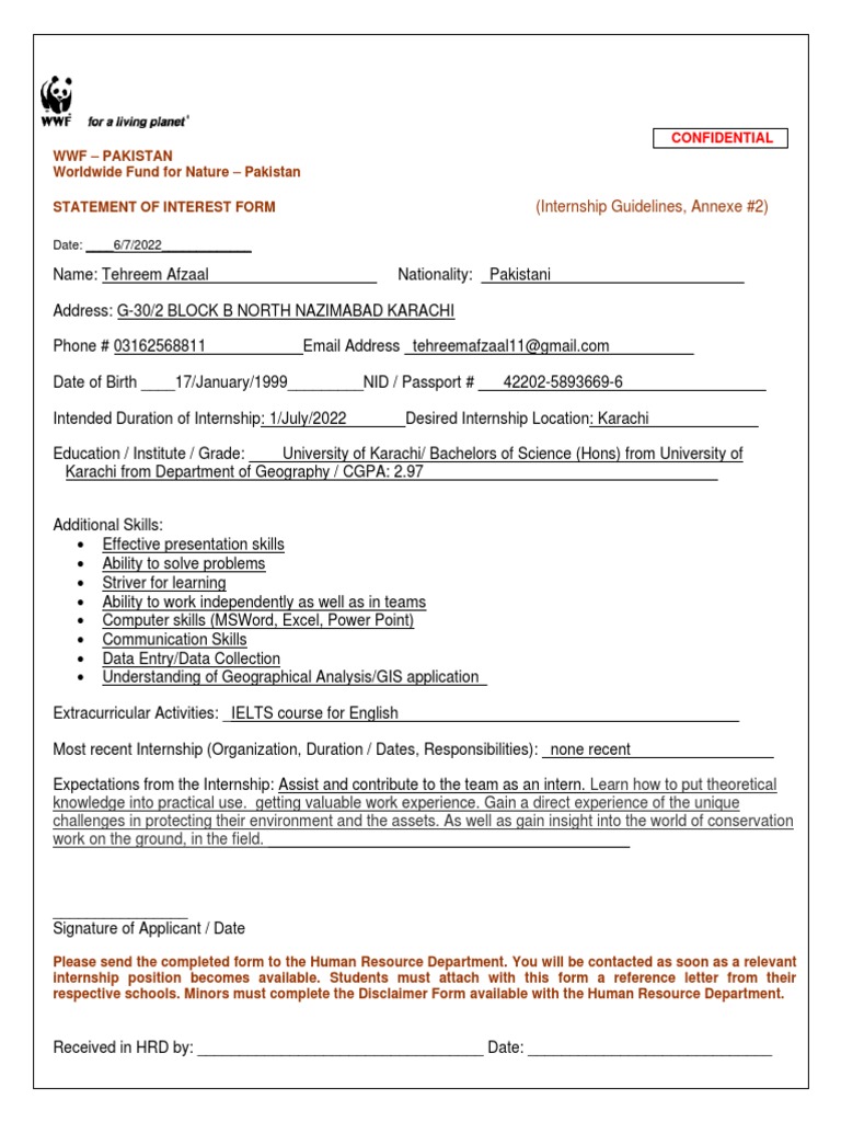 WWF Internship | PDF