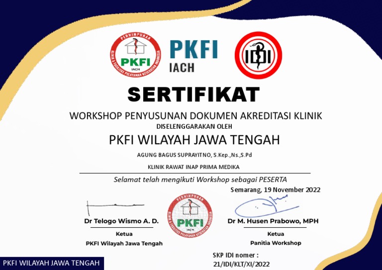 Sertifikat Workshop Akreditasi Klinik | PDF