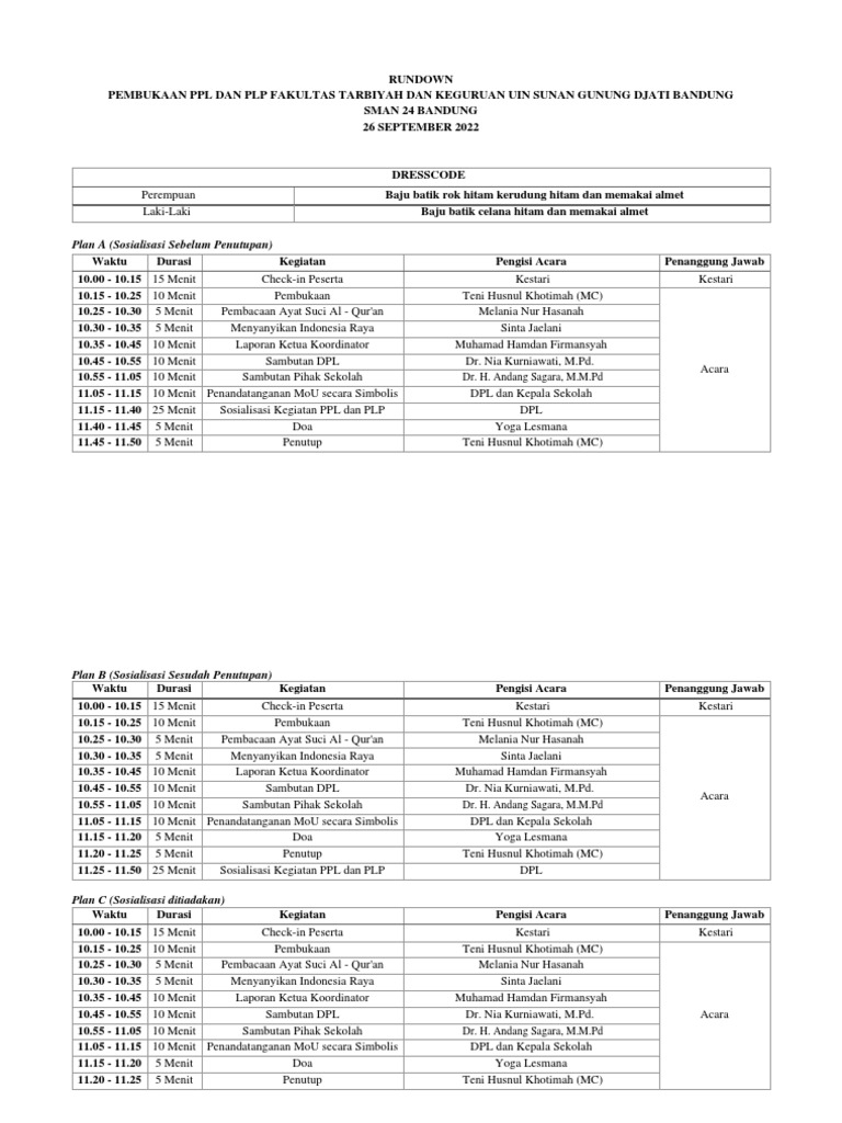 Rundown Kegiatan Pembukaan | PDF