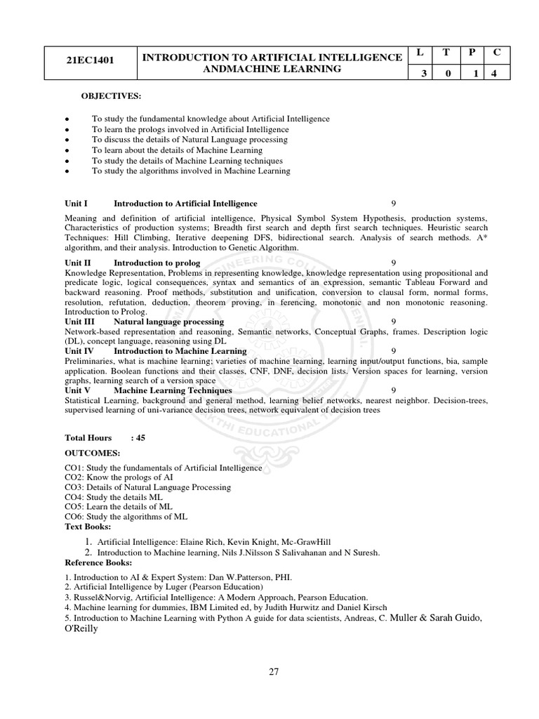 AI & ML Syllabus | PDF | Machine Learning | Artificial Intelligence AI & ML Syllabus | PDF | Machine Learning | Artificial Intelligence