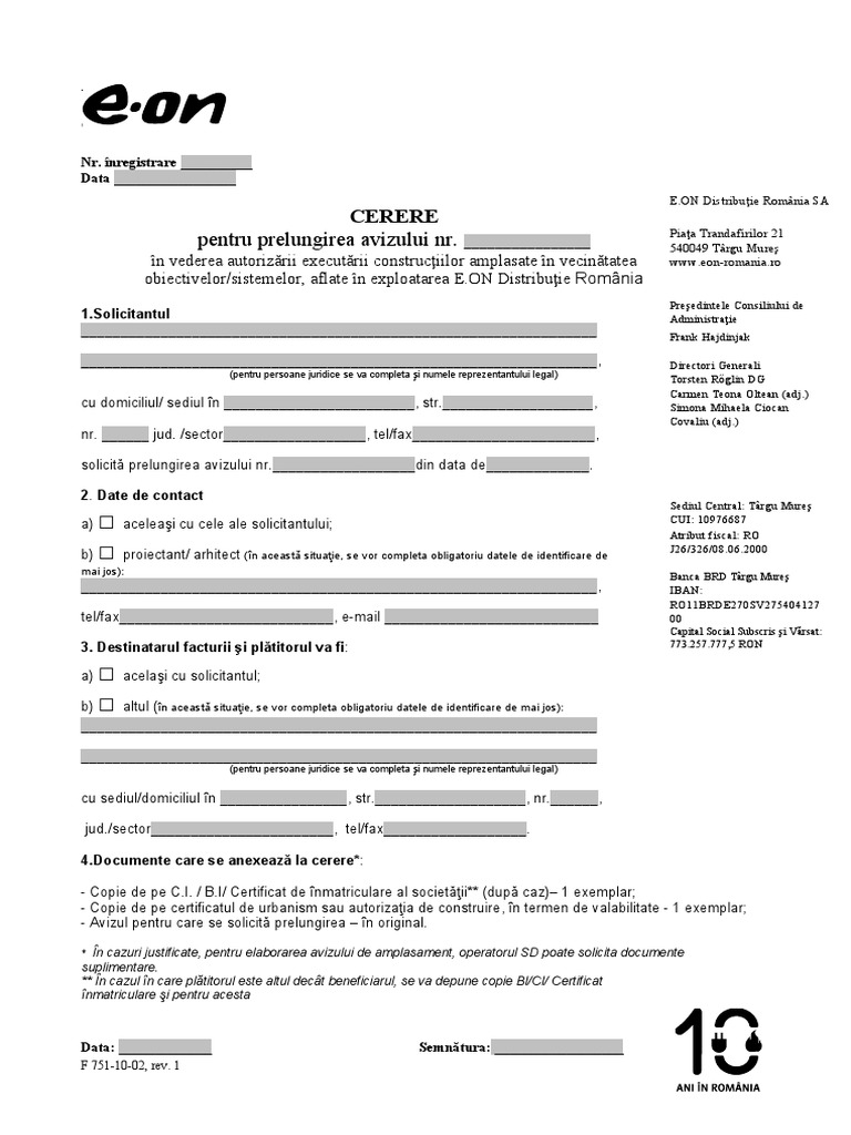 Cerere Prelungire Aviz Amplasament | PDF