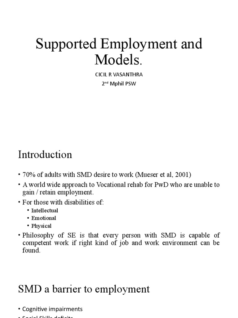 Supported Employment and Models | PDF | Disability | Employment