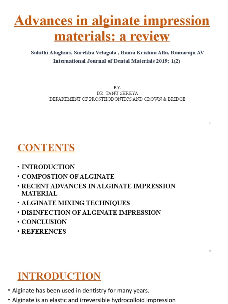 Advances in Alginate Impression Materials | PDF | Polymers | Chemistry