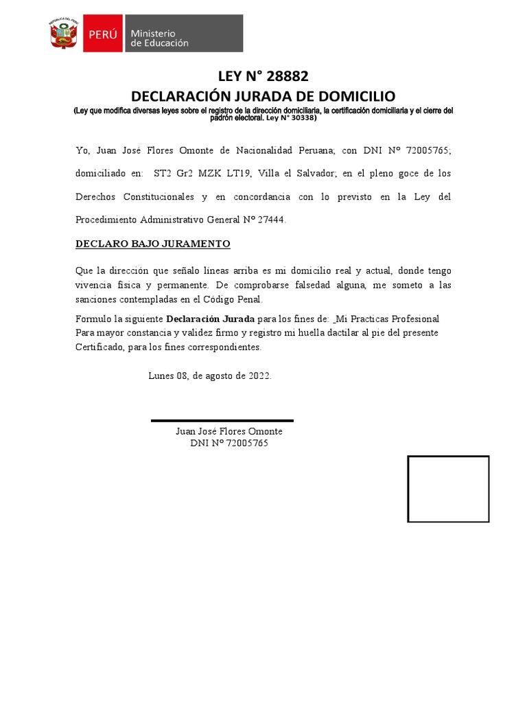 Declaracion-Jurada-Domiciliaria (Recuperado Automáticamente) | PDF | Derecho