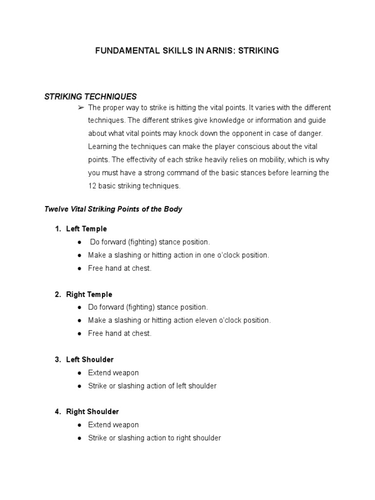 Fundamental Skills in Arnis - Striking | PDF