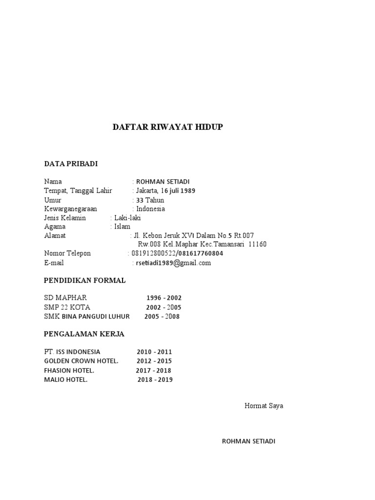 0 - Daftar Riwayat Hidup Rohman Setiadi | PDF