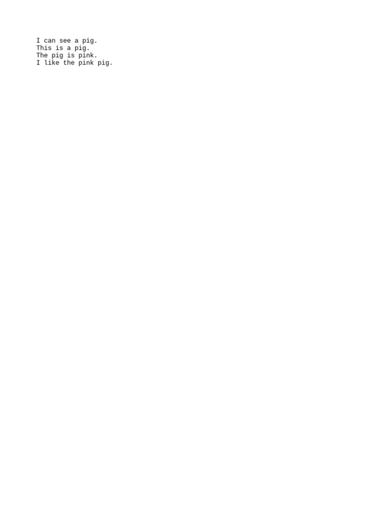 Simple Sentences About a Pig | PDF