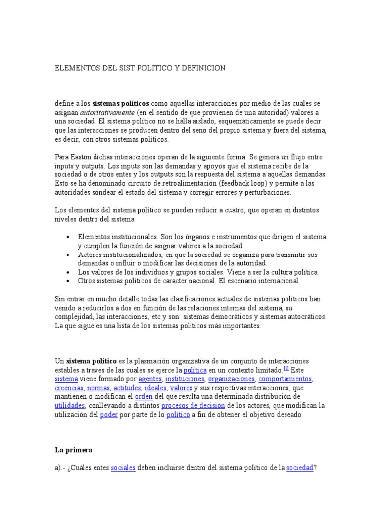 Elementos Del Sist Politico y Definicion | PDF | Sistemas politicos ...