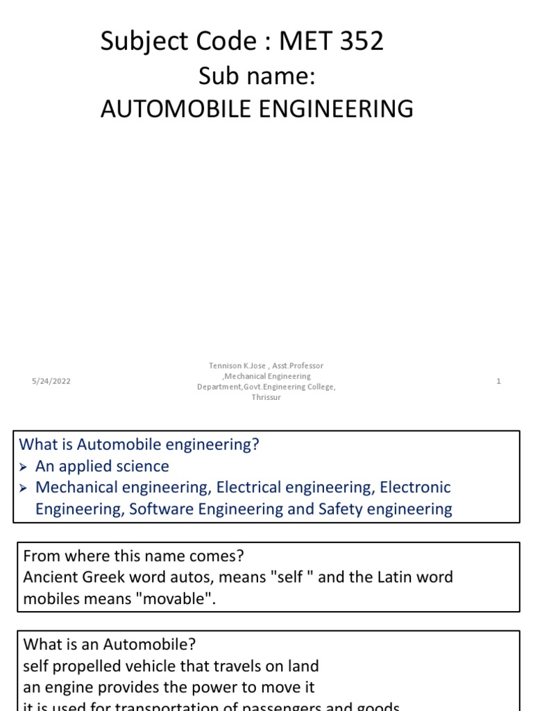 Module 1: Introduction to Automotive Engineering | PDF | Business
