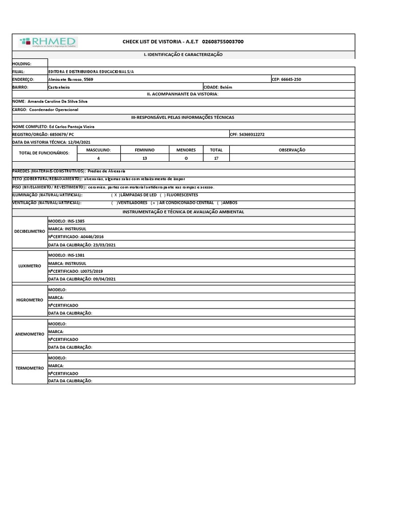 12 - Check List Aet - Anananguera | PDF | Expediente | Laboratórios