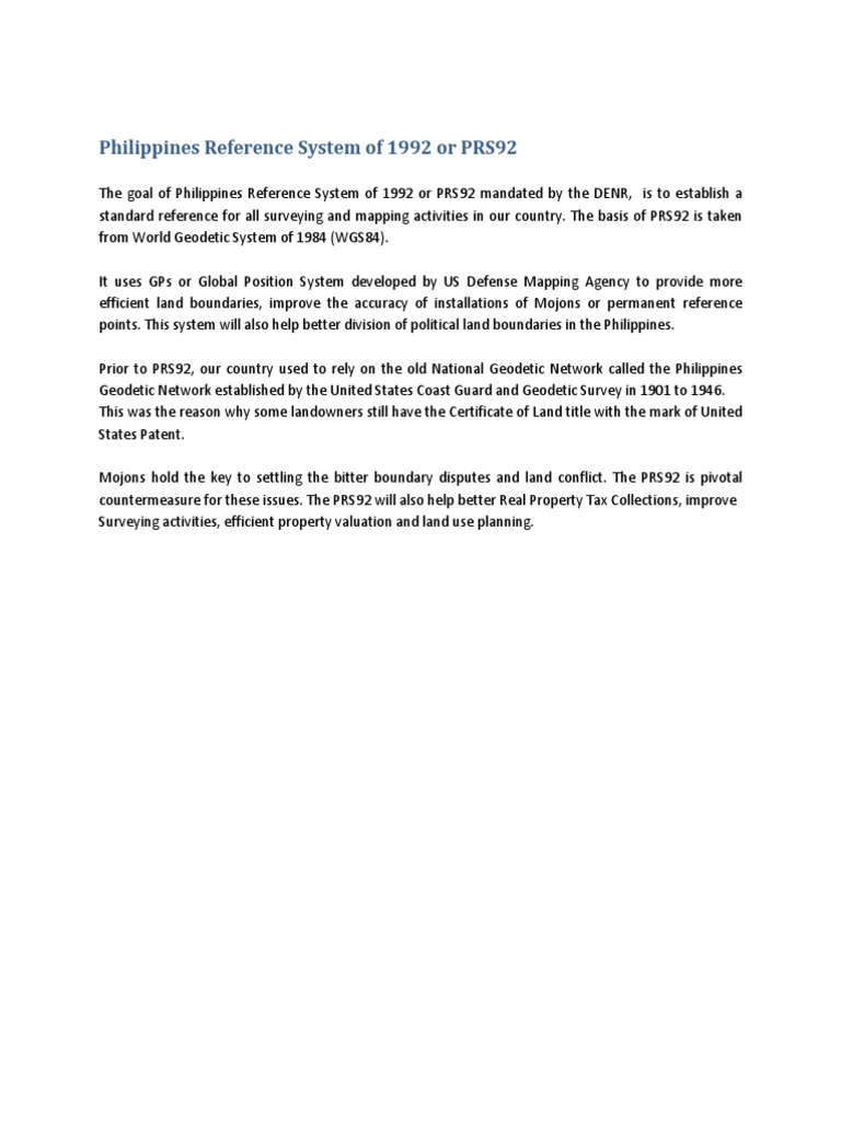 Philippines Reference System of 1992 or PRS92 | PDF | Law