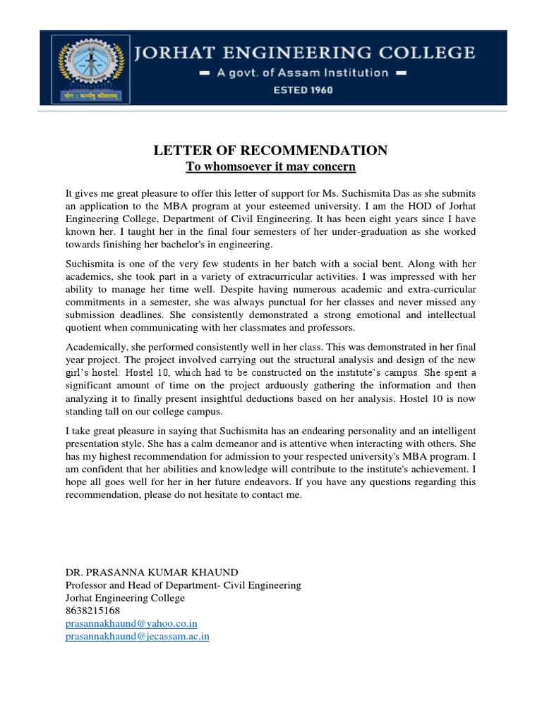 Suchismita Academic LOR | PDF