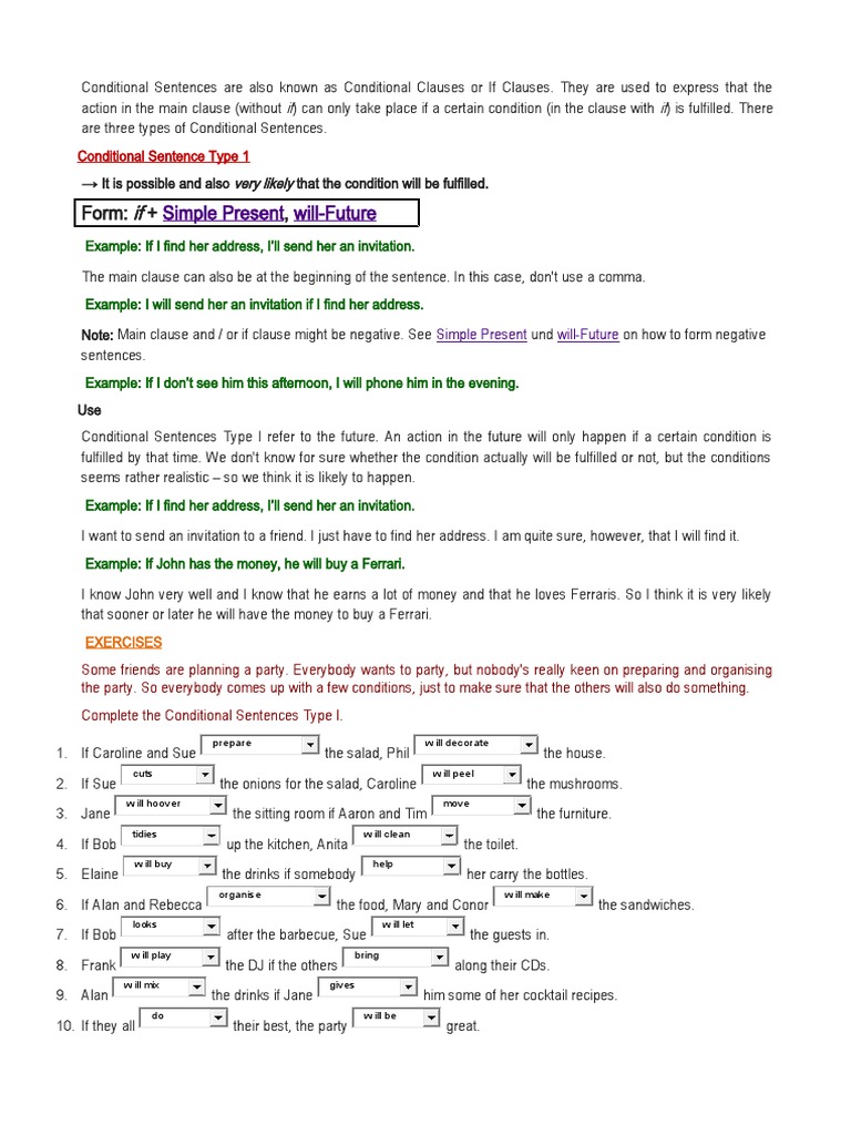 Conditional Sentences Are Also Known As Conditional Clauses or If Clauses | PDF | Clause ...