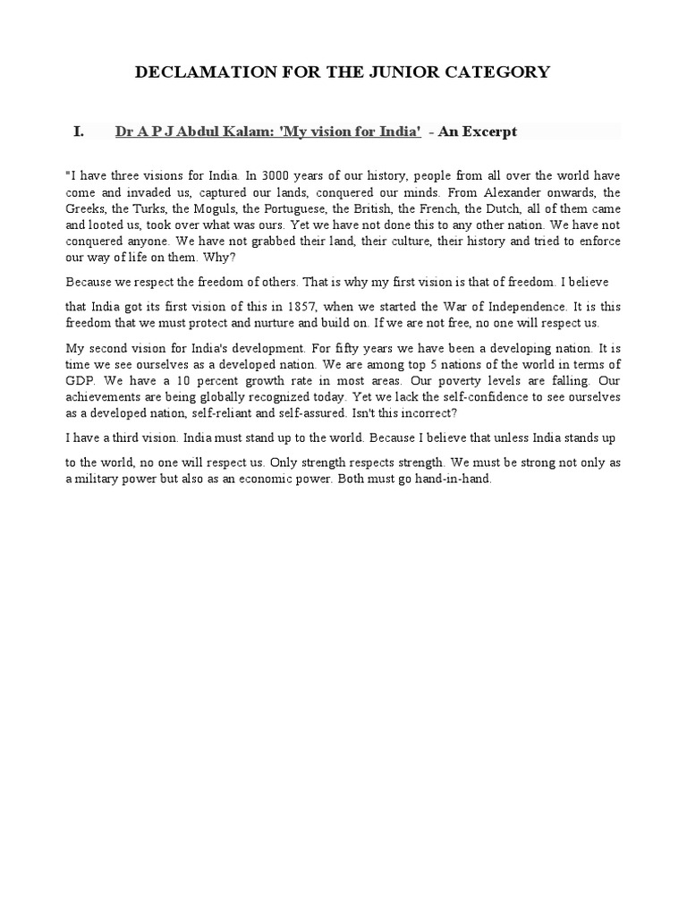 Declamation For The Junior Category | PDF | Human Rights | Applied Ethics