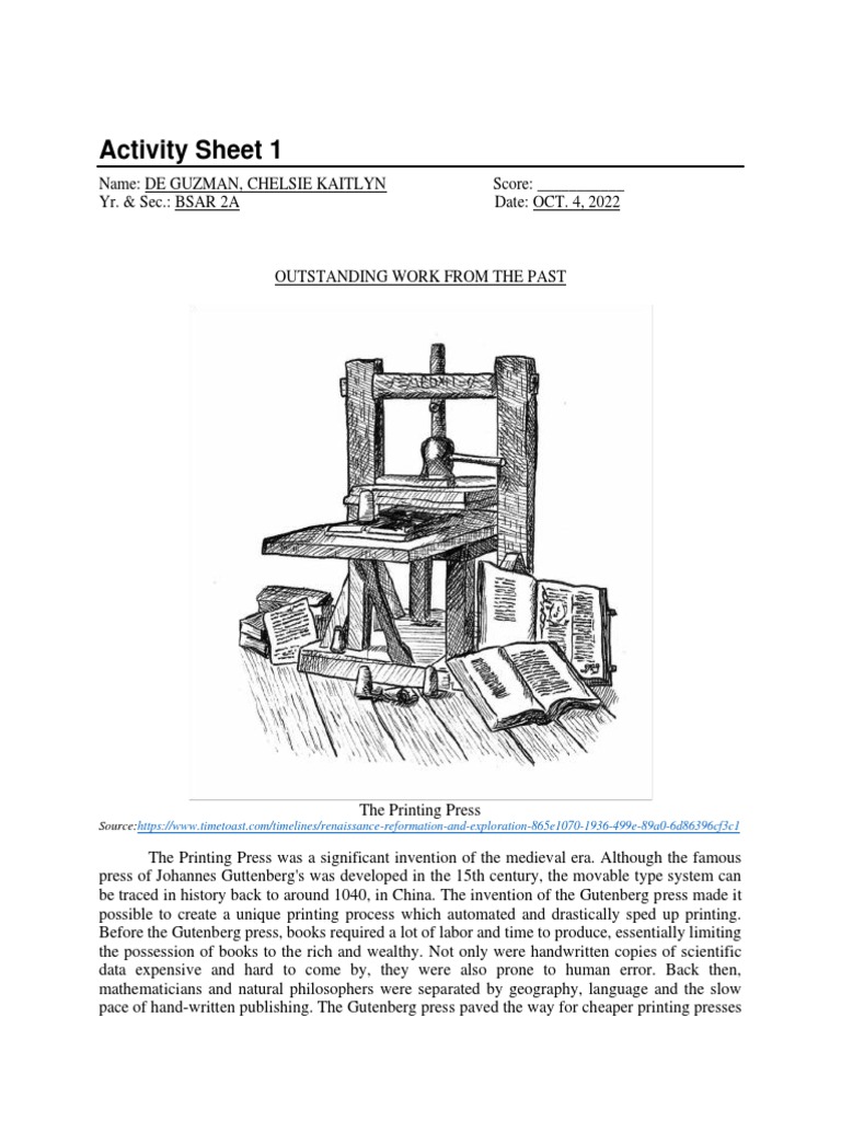 Activity Sheet 1 (Outstanding Work From The Past) 1 | PDF | Printing ...