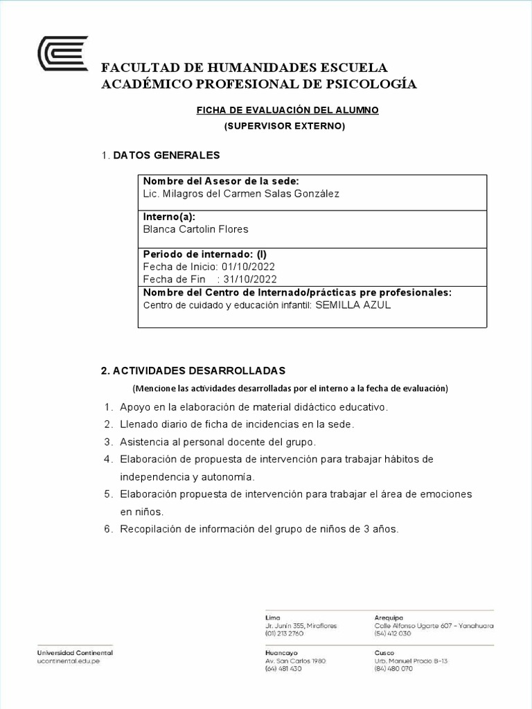 Ficha Evaluacion Octubre Cartolin | PDF | Sicología | Educación de la ...