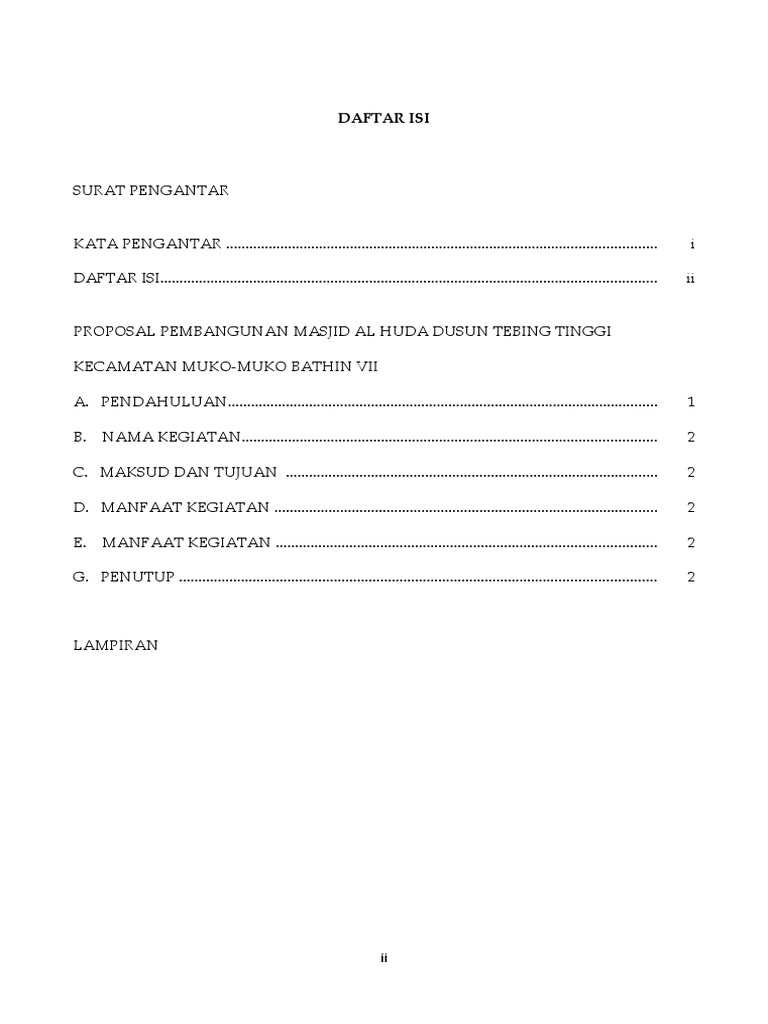 Daftar Isi Proposal | PDF