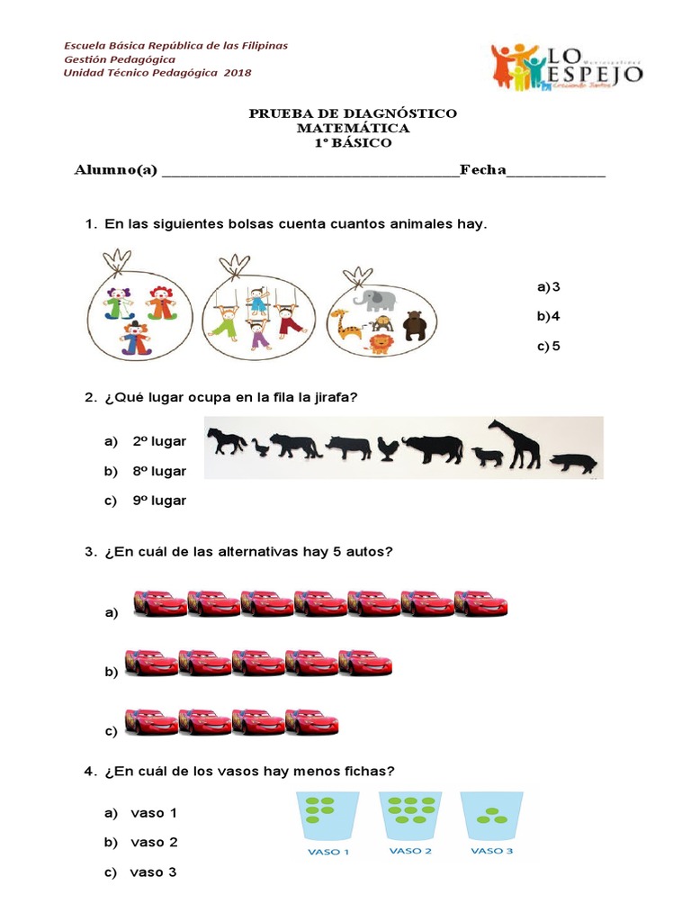 1º Básico DIAGNOSTICO Matemática | PDF