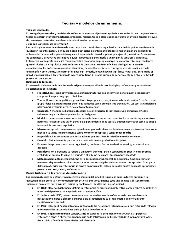 Teorías y Modelos de Enfermería | PDF | Enfermería | Teoría