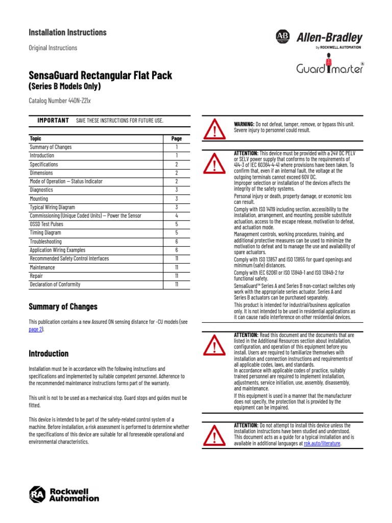 Sensaguard Rectangular Flat Pack: (Series B Models Only) | PDF ...