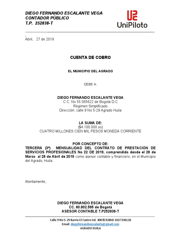 Cuenta de Cobro | PDF | Contador | Contabilidad