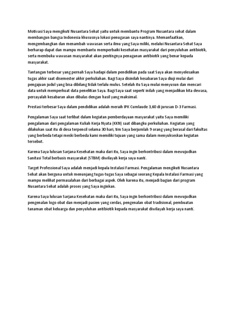 Motivasi Saya Mengikuti Nusantara Sehat Yaitu Untuk Membantu Program ...