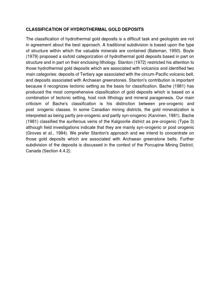 Classification of Hydrothermal Gold Deposits | PDF