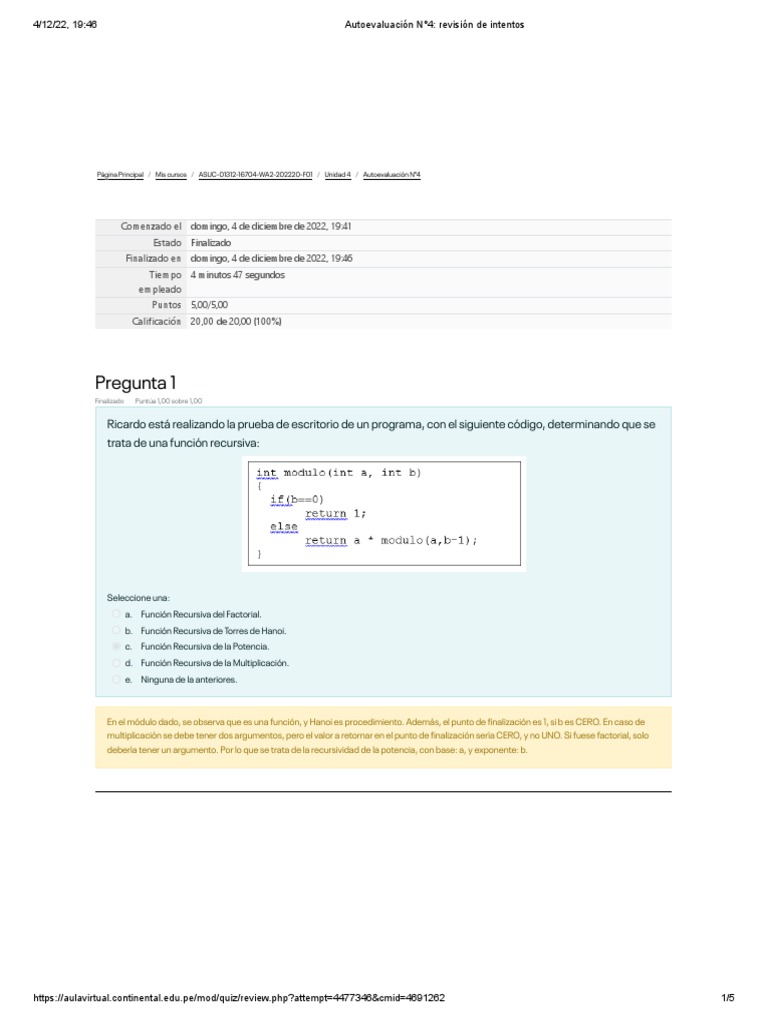Autoevaluación N°4 - Revisión de Intentos - Fundamentos de Programacion | PDF | Matemáticas ...