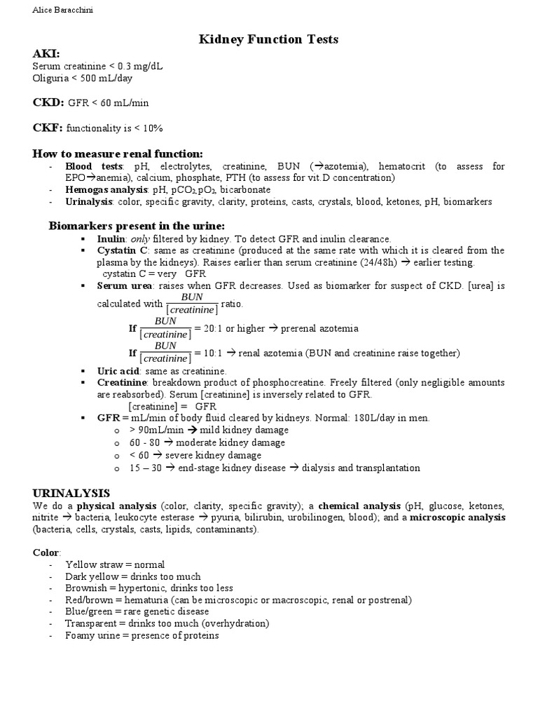 Kidney Function Tests | PDF | Creatinine | Kidney