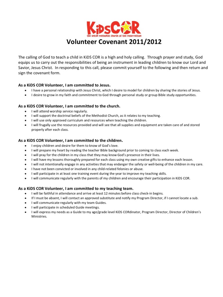 KiDS COR Teacher Covenant 2011-2012 | PDF
