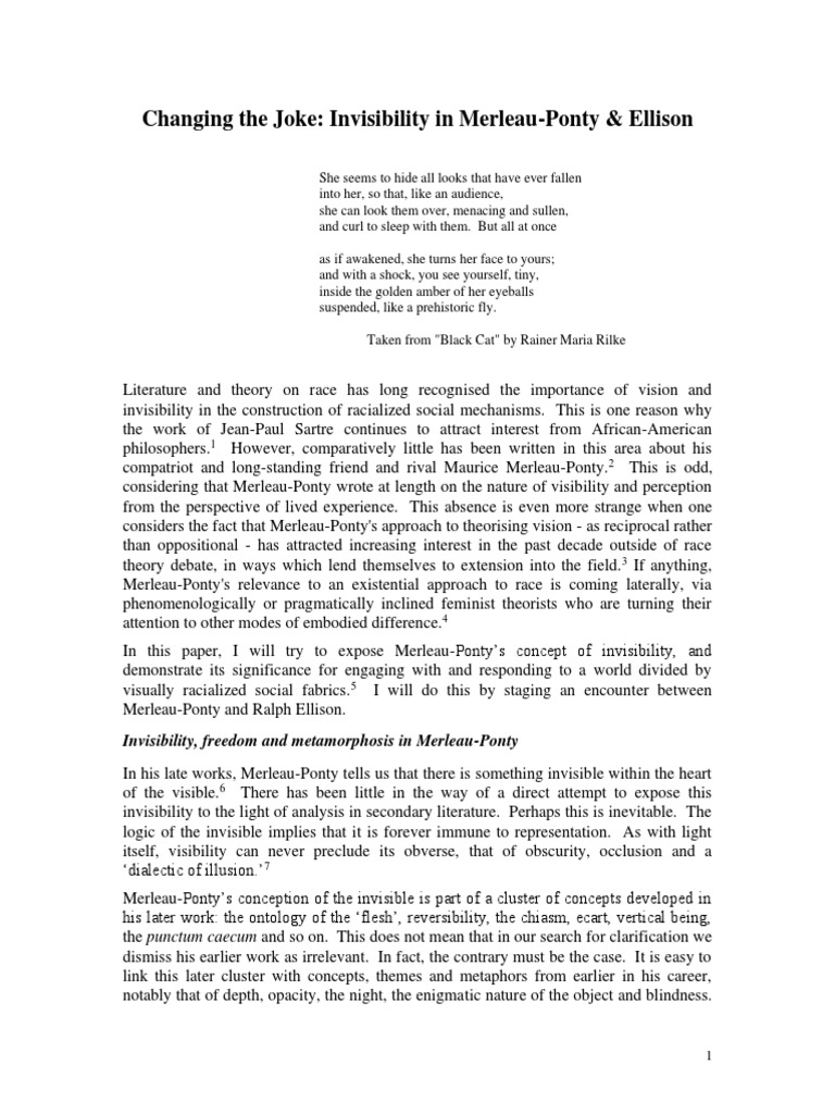 Changing The Joke: Invisibility in Merleau-Ponty & Ellison | PDF