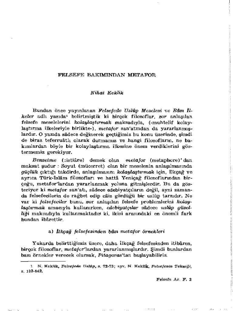 FELSEF E BAKIMINDAN METAFOR - Nihat Keklik | PDF