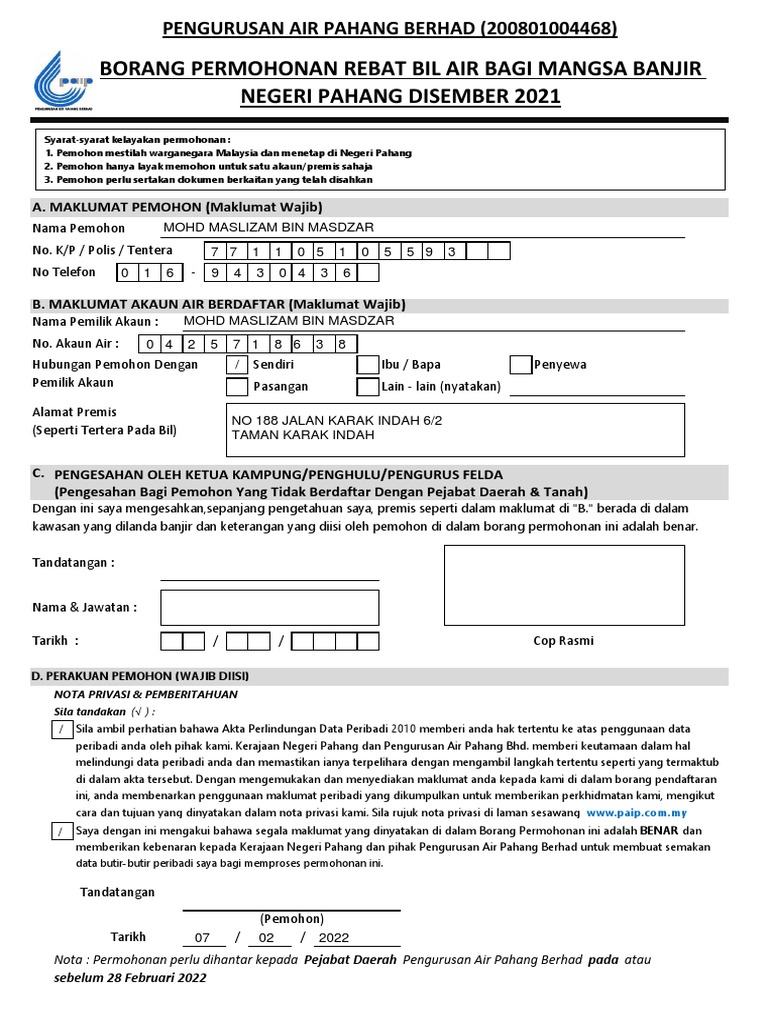 Borang Rebat Air | PDF