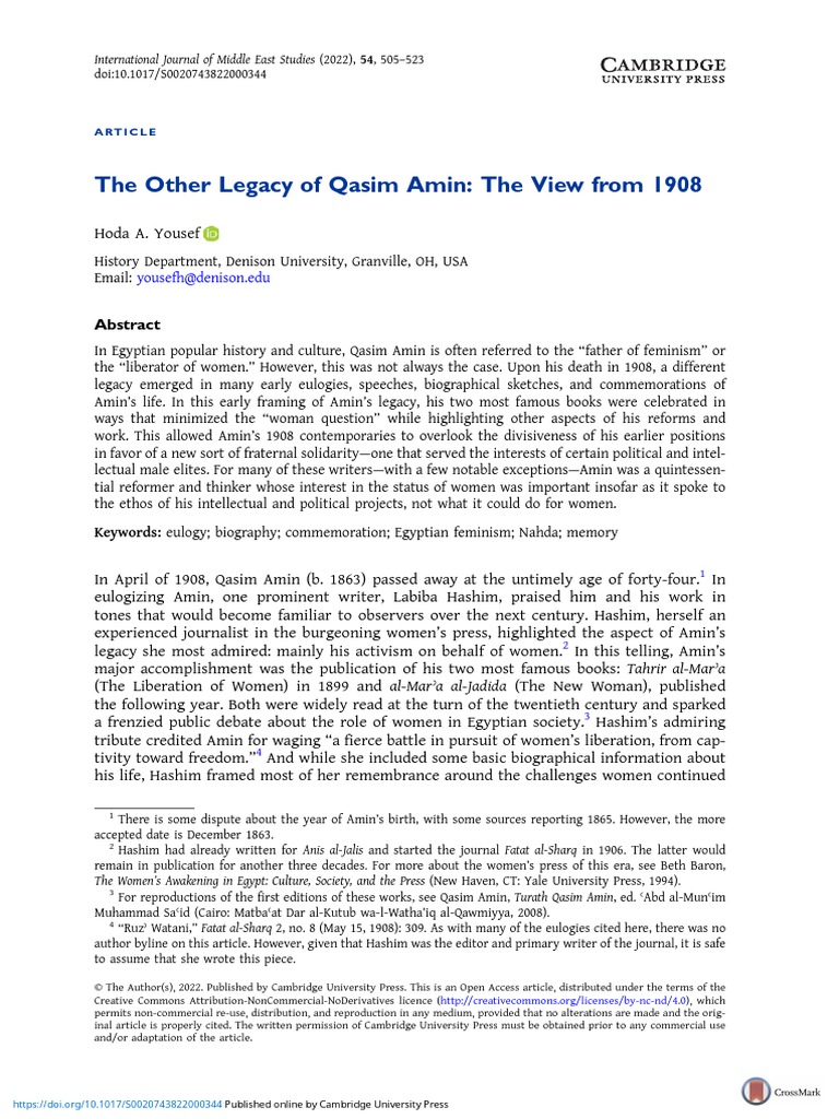 The Other Legacy of Qasim Amin | PDF | History