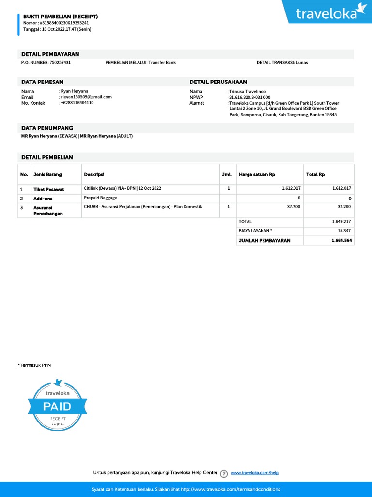 Receipt YIA BPN Final | PDF