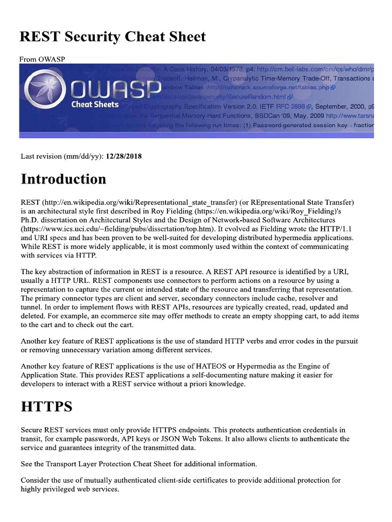 REST Security Cheat Sheet | PDF REST Security Cheat Sheet | PDF