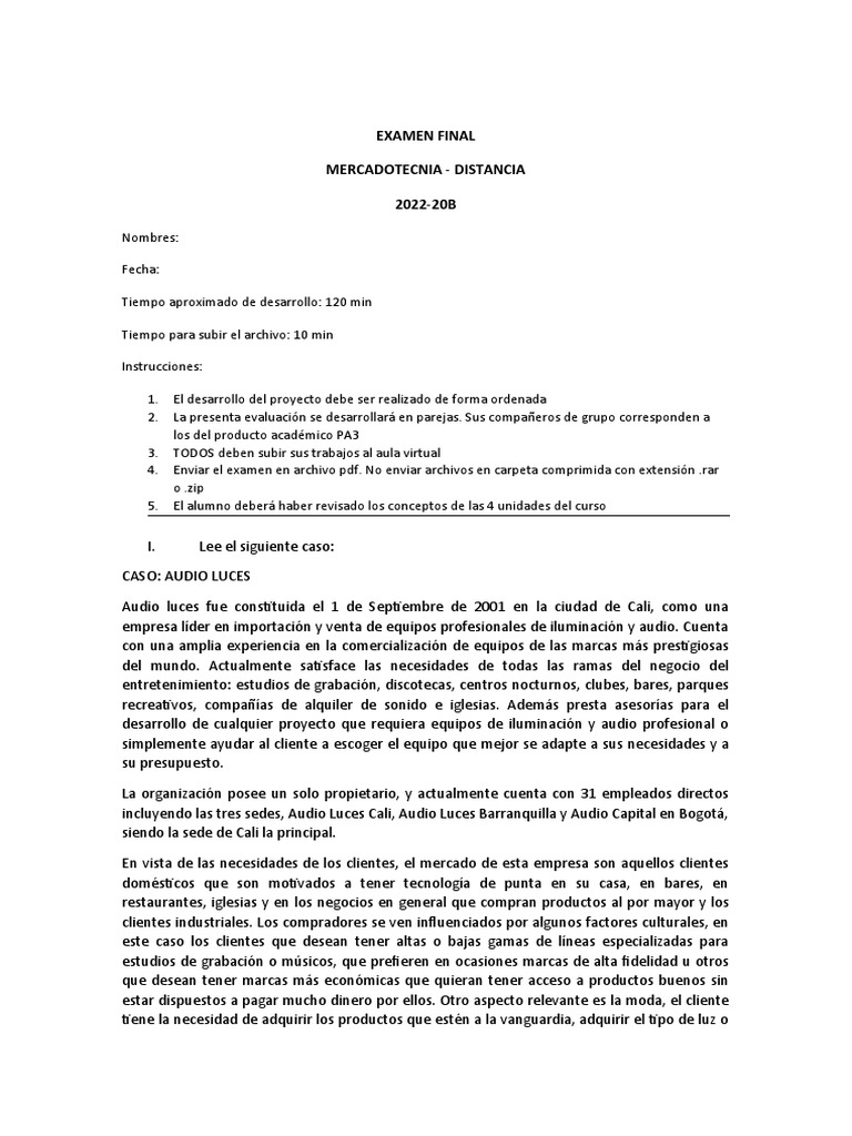 Mercadotecnia Examen Final 2022-20B | PDF | Marketing | Marca Mercadotecnia Examen Final 2022-20B | PDF | Marketing | Marca