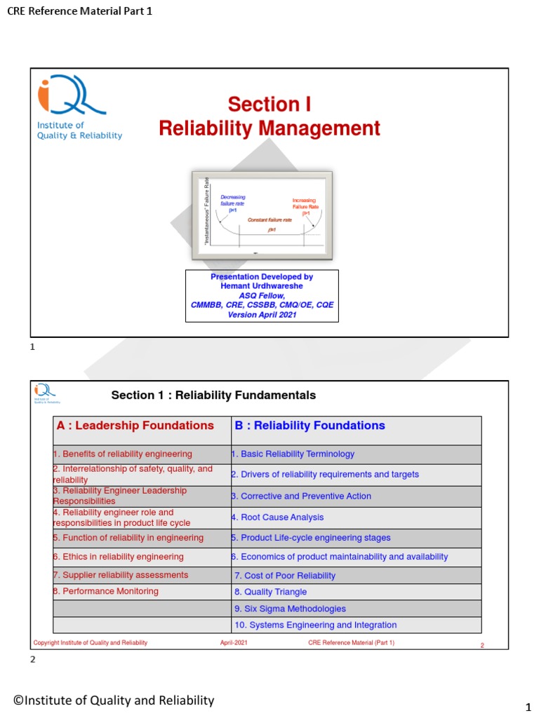 Cre Part1 Apr21 Iqr | PDF | Reliability Engineering | Business