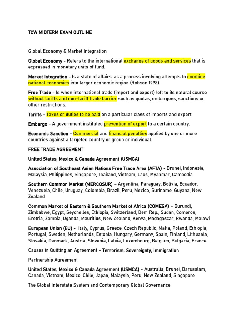 TCW Midterm Exam Outline | PDF | Globalization | Trade