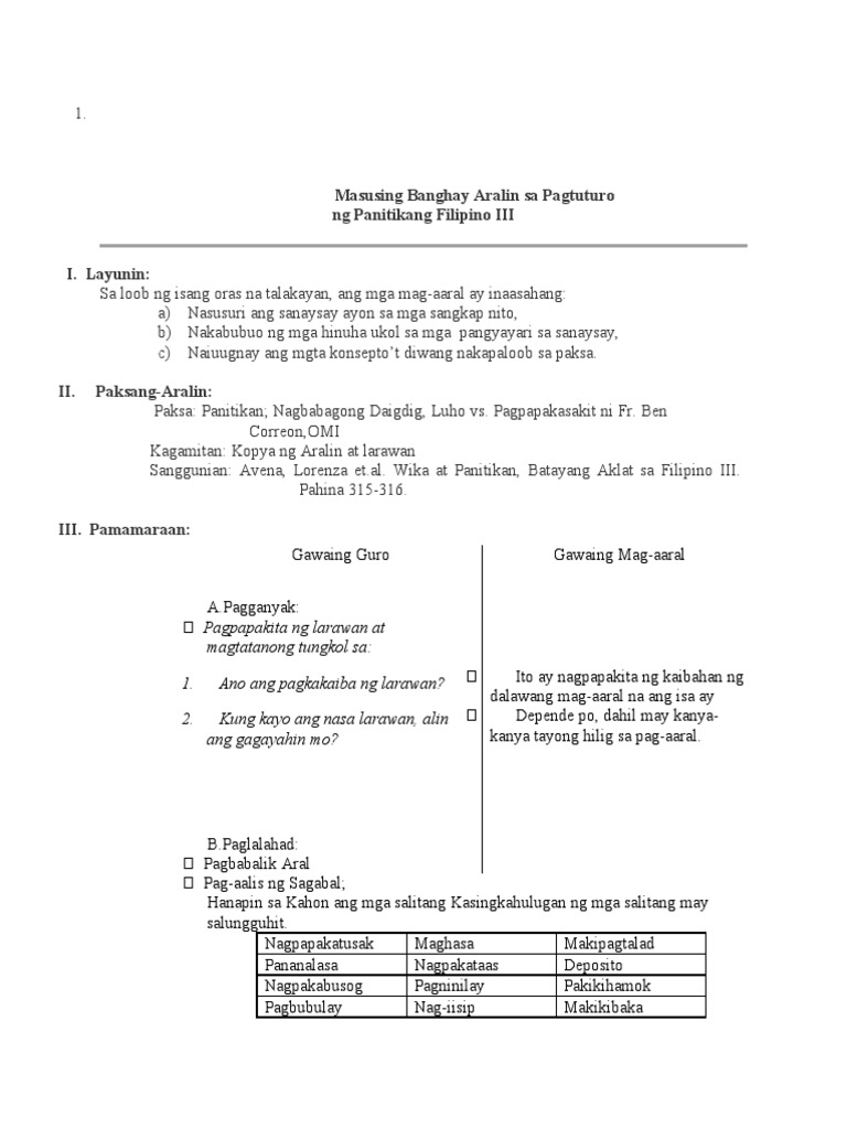 Masusing Banghay Aralin Sa Pagtuturo NG | PDF Masusing Banghay Aralin Sa Pagtuturo NG | PDF