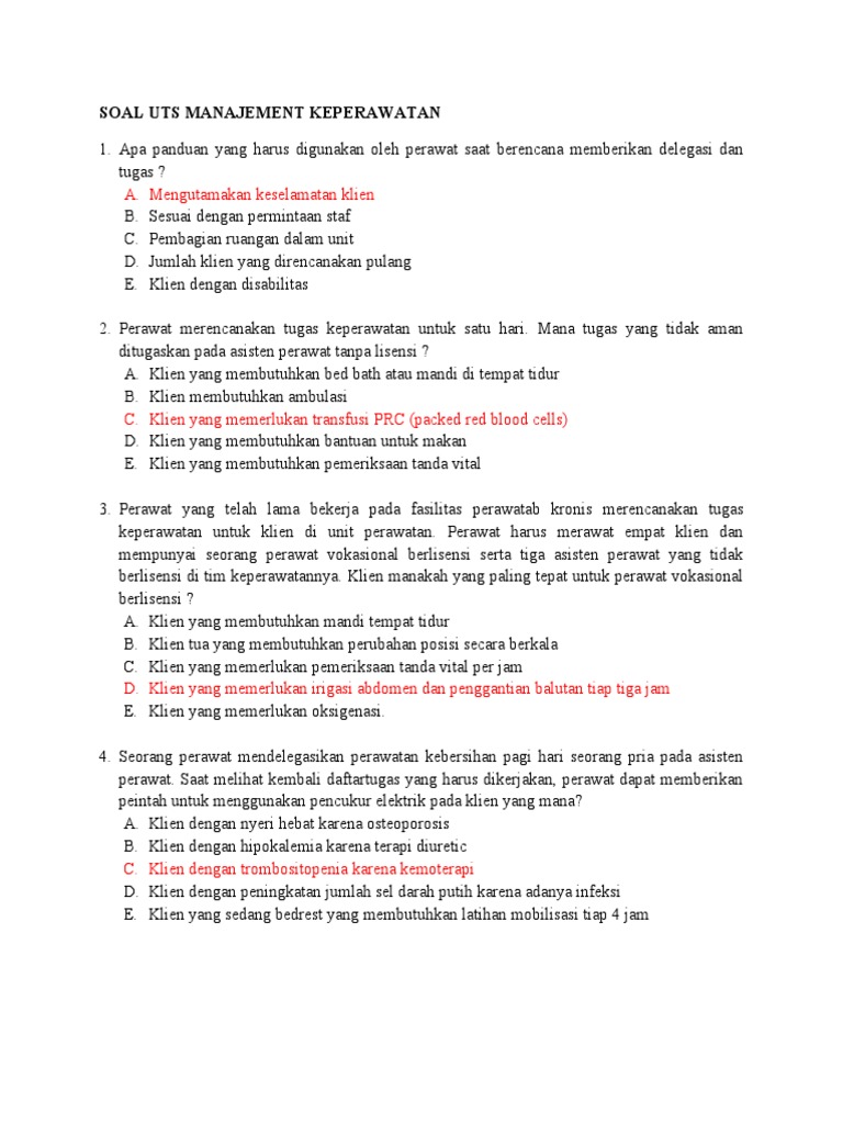 Soal Uts Manajement Keperawatan | PDF