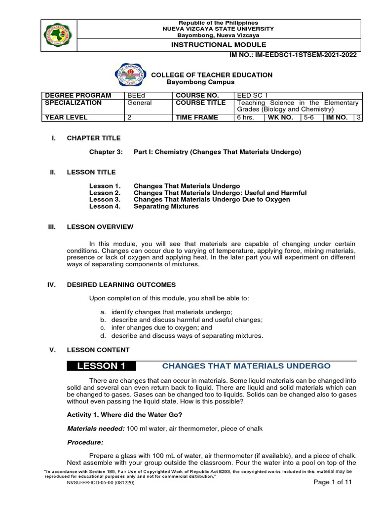 Module 3 - Eed SC 1 | PDF | Liquids | Water