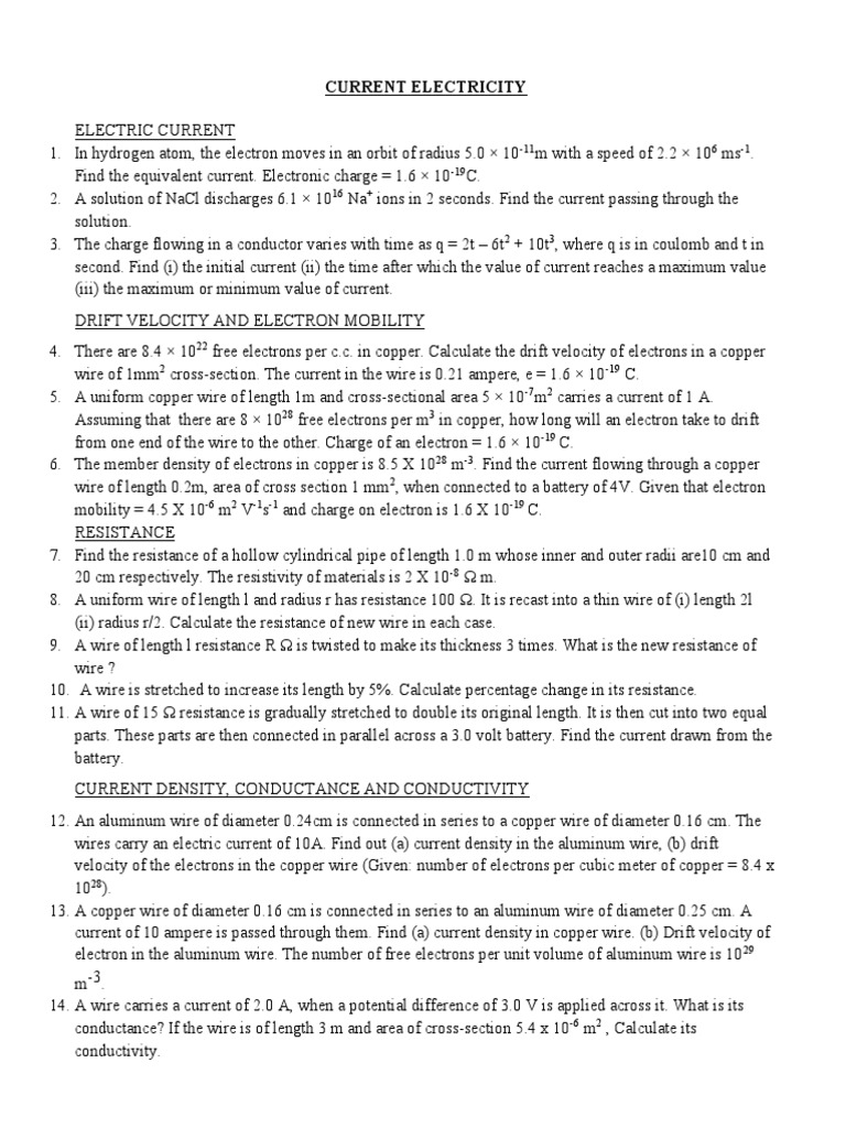 3.CURRENT ELECTRICITY Worksheet | PDF | Electrical Resistance And ...