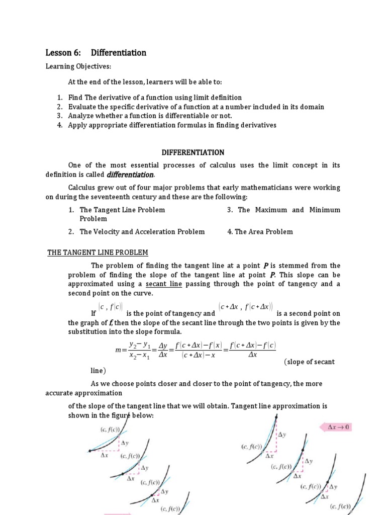 Lesson 6 Differentiation Pdf Tangent Derivative